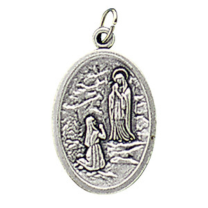 Blessed By Pope Francis Our Lady of Lourdes Ox Medal Silver Oxidized