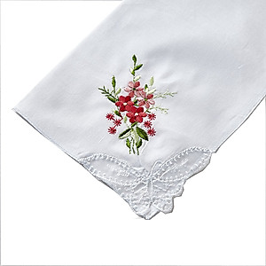 Women&#039;s 100% Cotton Handkerchief,Embroidery Hankies Pack of 6, White, One Size