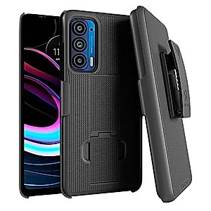 Rome Tech Belt Clip Holster Case for Motorola Edge 2021 / Verizon Moto Edge 5G UW - Slim Shell Holster Combo - Rugged Phone Cover with Kickstand Compatible with Motorola Edge 5G UW - Black