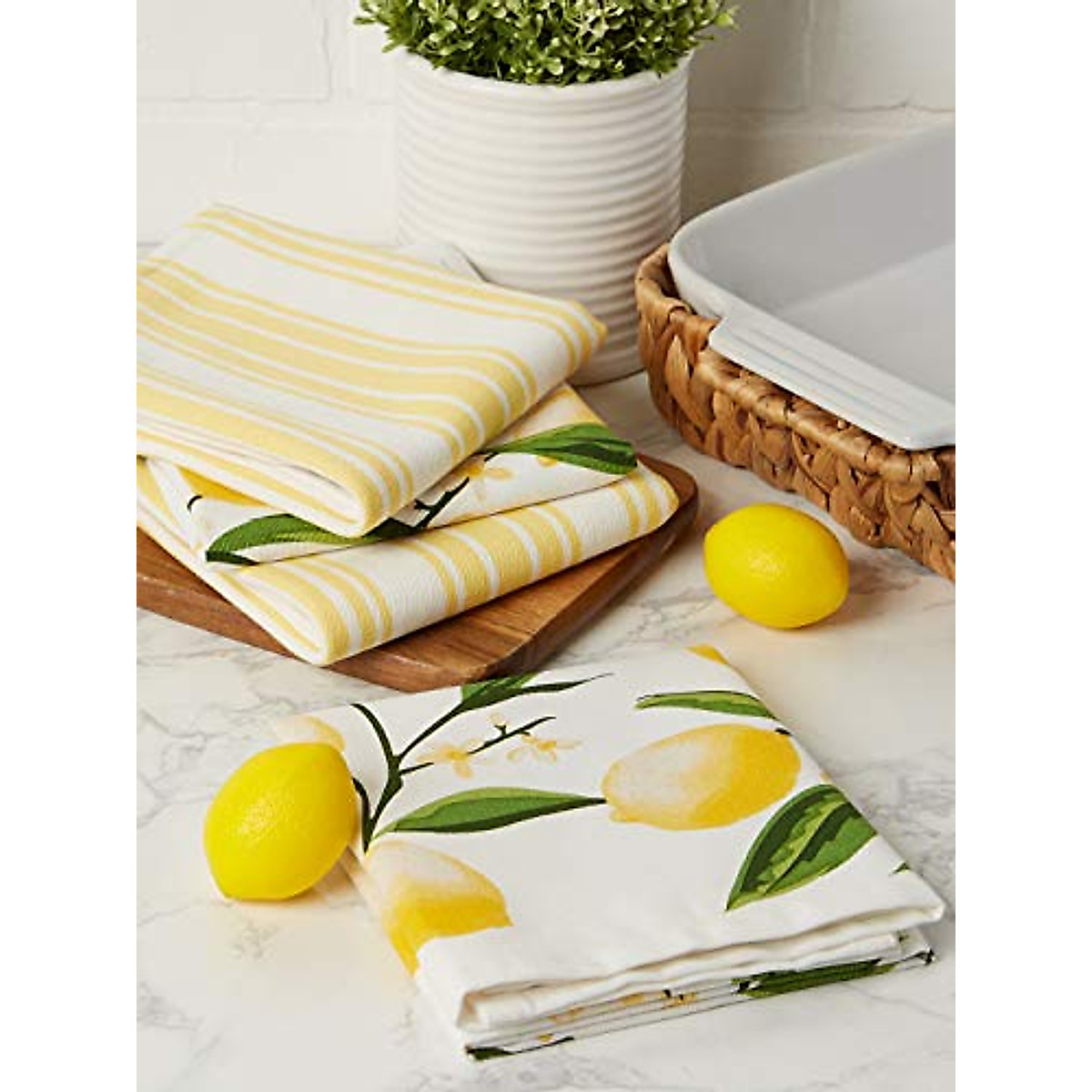 DII Lemon Bliss Kitchen Collection, Dishtowel Set, 4 Count