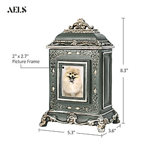 AELS Pet Urn Memory Box for Keepsakes with Photo Slot, Dog Memorial Urns for Ashes, Cat or Dog Cremation Urns, Dark Green