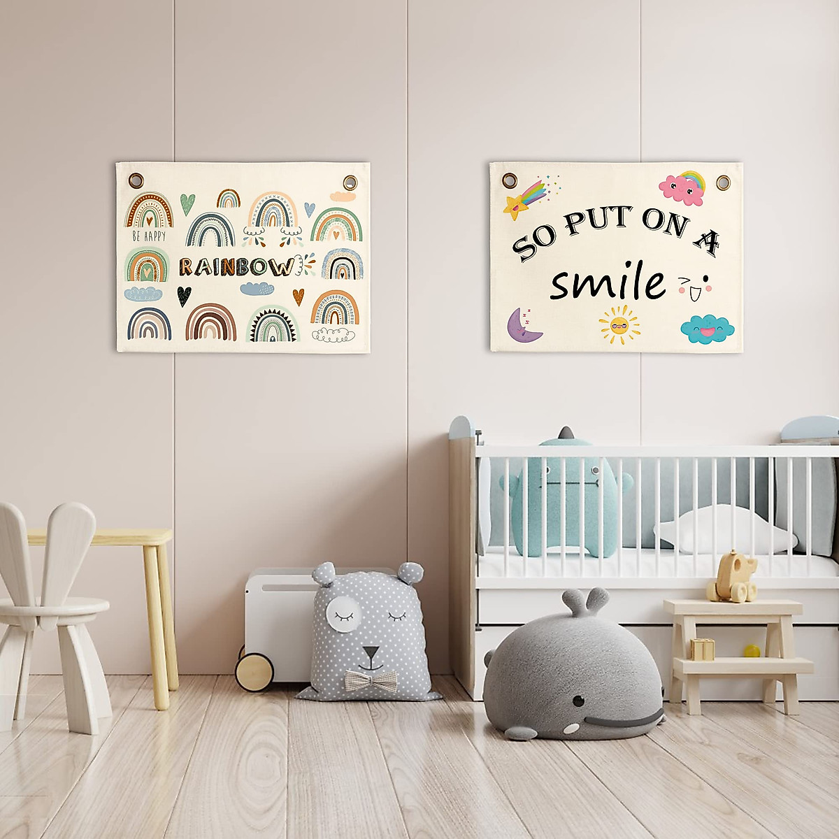2Pcs Blank Printing Wall Banner, Canvas Hanging Flags, Wall Sign Decor for Bedroom, Baby Nursery and Playroom.（beige）
