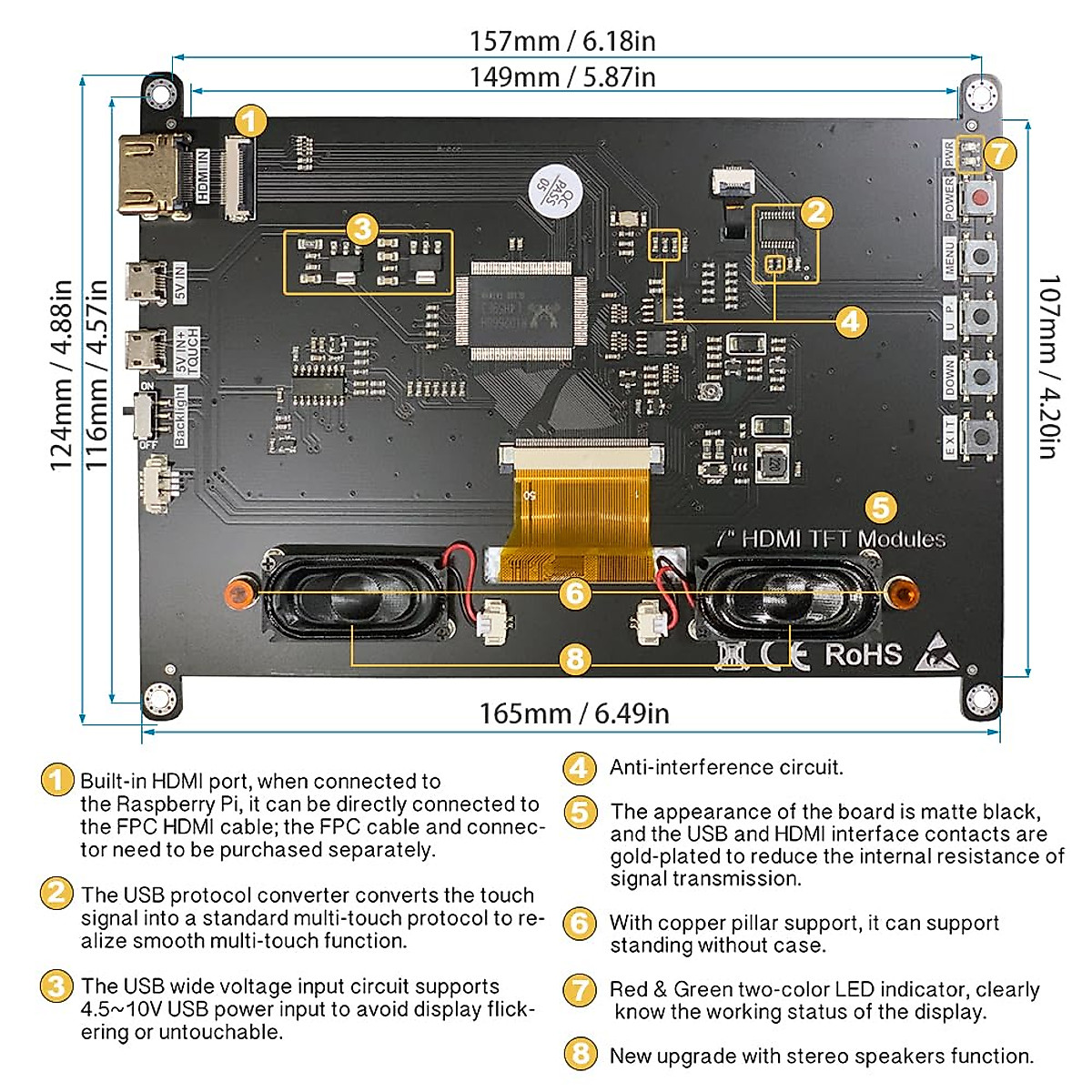 Lesown 7 inch Raspberry Pi Monitor Touchscreen with Case, Touch Display 7 inch Monitor Raspberry Pi 5 Screen 1024x600 IPS Small HDMI Monitor Speakers for Raspberry Pi 5 4 3 Win, Driver Free
