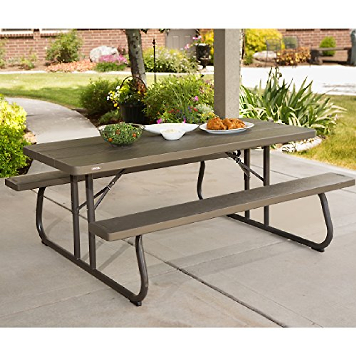 Lifetime 60105 Wood Grain Picnic Table and Benches, 6 Feet, Brown