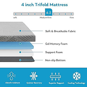 Folding Mattress Single Size with Storage Bag, 4 inch Trifold Mattress with Breathable & Washable Cover Portable Foldable Mattress for Traveling, Camping, Guests, 75" L x 35" W