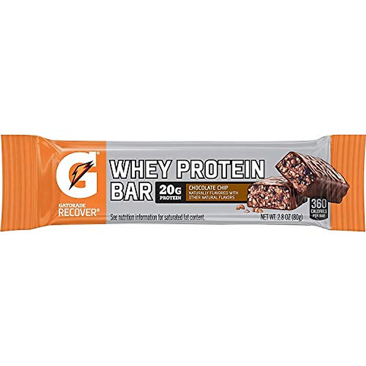 Gatorade Whey Protein Recover Bar, Chocolate Chip, 2.8 Ounce Bars (12 Count)