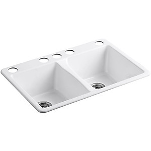 KOHLER K-5873-5U-0 Deerfield Kitchen Sink, 2.375, White