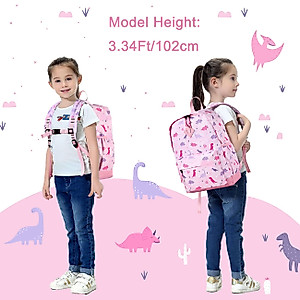 VASCHY Toddler Backpack for Girls, Cute Lightweight Water Resistant Preschool Backpack for Kindergarten Little Girls Bookbag Dinosaur