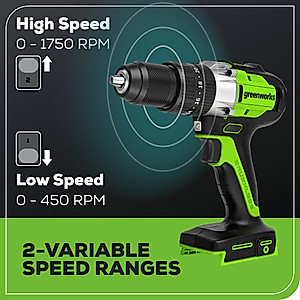 Greenworks 24V Brushless 1/2" Hammer Drill (530 in-lbs.) 2.0Ah Battery and Charger Included, DDG402