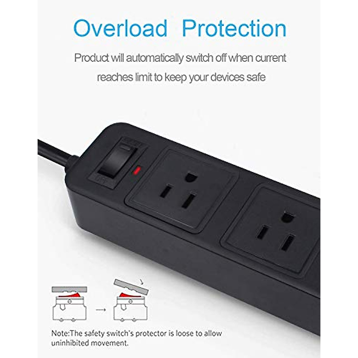Power Strip 2 Prong, Surge Protector 2 Prong with 3AC Outlets and 4 USB Charging Ports, 6.6ft Long 2 Prong to 3 Prong Extension Cord for Smartphone Home Office Desktop, Black