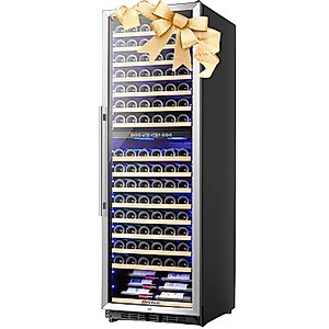 AAOBOSI Wine Cooler Dual Zone 24 Inch, 176 Bottles Wine Refrigerator, Freestanding Wine Fridge with Intelligent Temperature Memory & Humidity Control Compressor Cooling, Quiet Operation