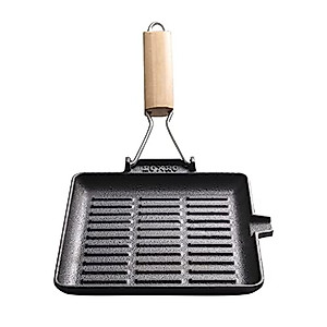 N/A Cast Iron Skillet Folding Handle Pan Grill Grill Fish Pan Household Frying Meat Striped Grill Pan Pan (Color : D, Size : 28cm)