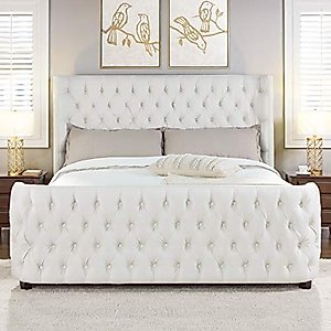 Jennifer Taylor Home Harmonie King Tufted Bed, (U.S. Standard), Antique White Polyester