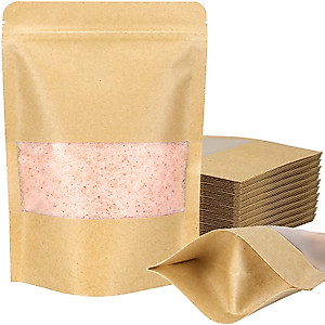 Stand Up Pouch Bags, 100 Pack Kraft Pouch with Tear Notch and Matte Window, Resealable Zip Lock Food Storage Bag (5.5IN X 7.9IN)