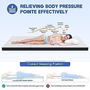 Queen Foldable Mattress, Folding Mattress with Breathable & Washable Cover, 3 Inch Trifold Mattress with CertiPUR-US Certified, Queen Mattress Memory Foam Topper for Camping, Guest, Floor RV (Queen）