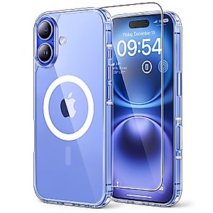 TAURI 3 in 1 for iPhone 16 Case, Compatible with MagSafe [Anti-Yellowing] with 2X Screen Protectors, Military-Grade Protection, Shockproof Slim Magnetic Phone Case for iPhone 16 6.1", Clear