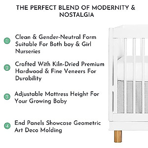 Evolur Loft Art Deco 3-in-1 Convertible Crib in White with Gold Hardware, Greenguard Gold Certified, 3 Mattress Height Settings, Features Rounded Spindles, Converts to Toddler Bed & Daybed