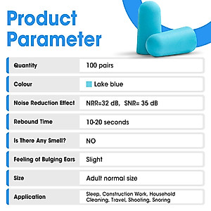 AZEN 100 Pairs Ear Plugs Bulk, NRR 32dB Soft Foam Ear Plugs for Sleeping Noise Cancelling, Earplugs for Concerts Shooting Swimming Noise Reduction (Lake Blue)