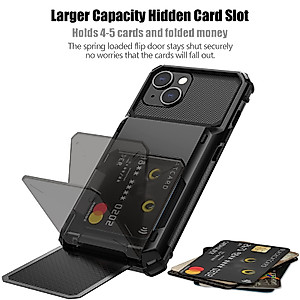 Nvollnoe for iPhone 13 Case with Card Holder[Store 5 Cards] Dual Layer Heavy Duty Shockproof iPhone 13 Wallet Case with Hidden Card Slot Large Storage Case for iPhone 13(Black)