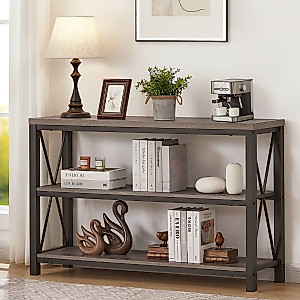 BON AUGURE Industrial Coffee Bar Cabinet for Home, Rustic Console Table Behind Couch, Wood and Metal Furniture Set for Living Room(Gray Oak)
