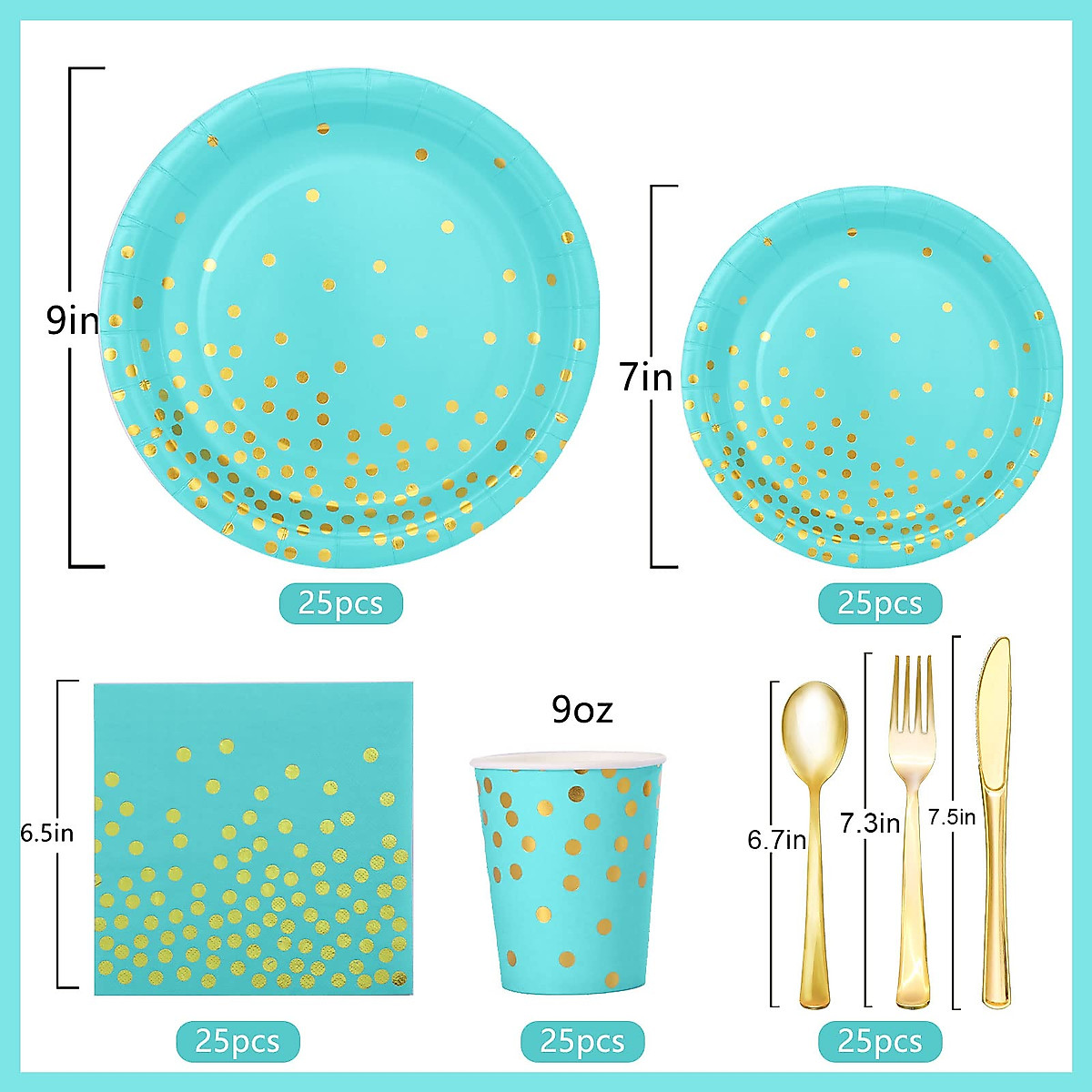 joy akkess 175PCS Teal Birthday Decorations Teal Party Decorations Birthday Plates and Napkins Party Supplies Serve 25 Teal Paper Plates for Brithday Party Wedding Baby Shower Graduation