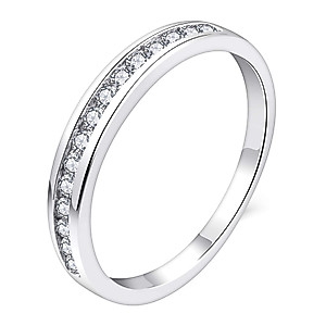 YL Stackable Rings Sterling Silver Halo Cubic Zirconia Eternity Bands Jewelry for Women-size7