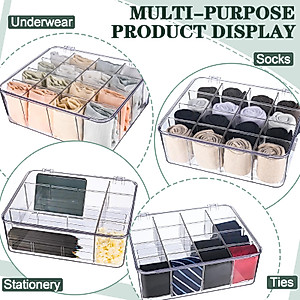 Hiitytin Socks Bra Underwear Drawer Organizer for Closet, Plastic Storage Box with 16 Removable Compartments and Lid, Clear Dresser Drawer Organizer Storage Container with Dividers for Sock Ties Belts
