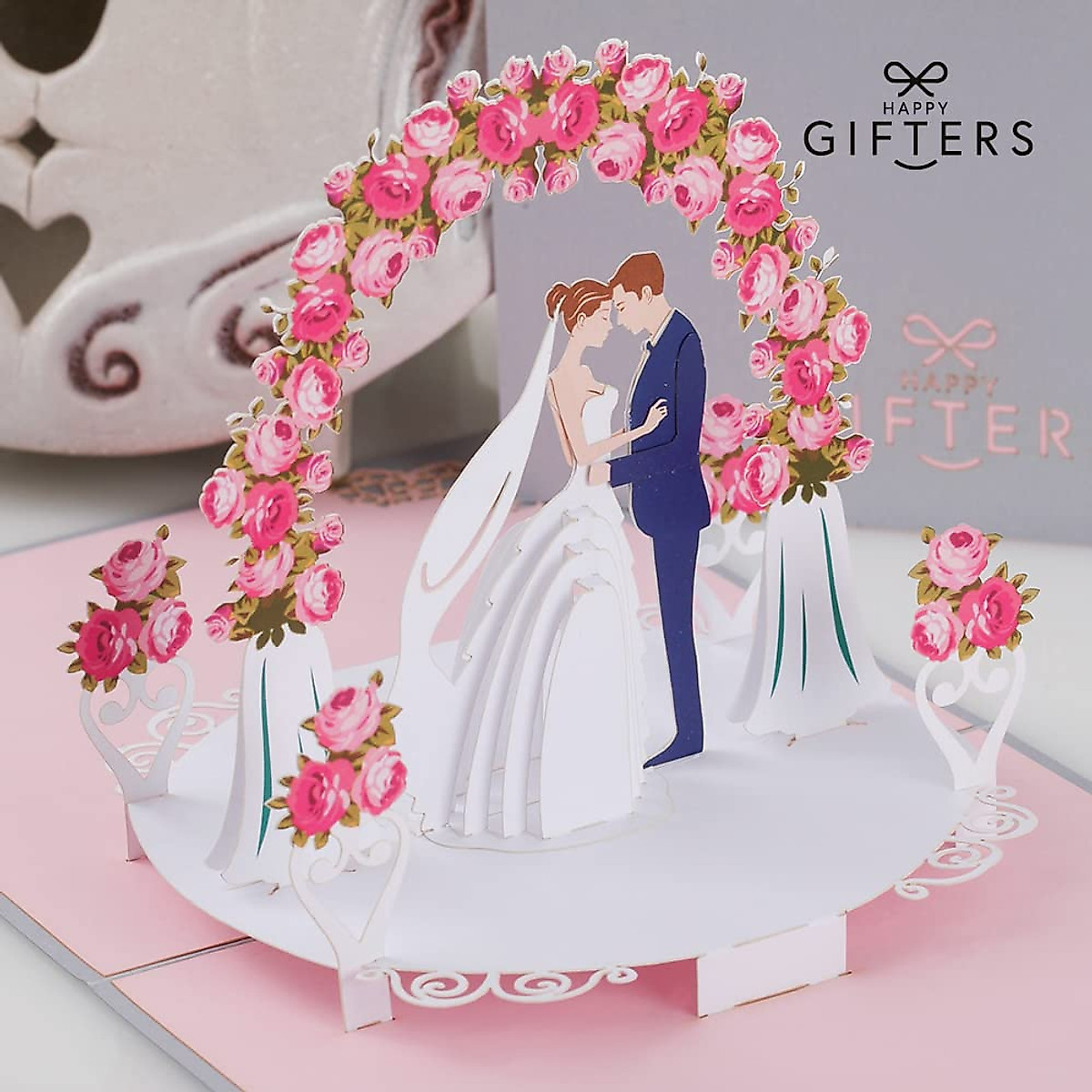 HAPPY GIFTERS Wedding 3D Pop Up Valentine Card – Pop Up Love Cards – Wedding Cards for Bride and Groom – Anniversary card 3D – Just Married Card - 3D Card Love with Envelope Included