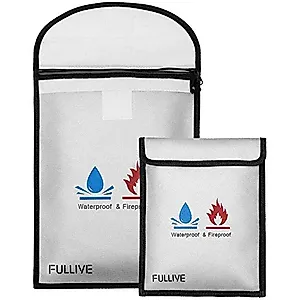 Fireproof Document Bag - 15"X11" Fireproof Safe Bag, 7"x9" Money Pouch Envelope, Non-Itchy Silicone Coated File Storage, Waterproof Document Holder, Money Bag with Zipper