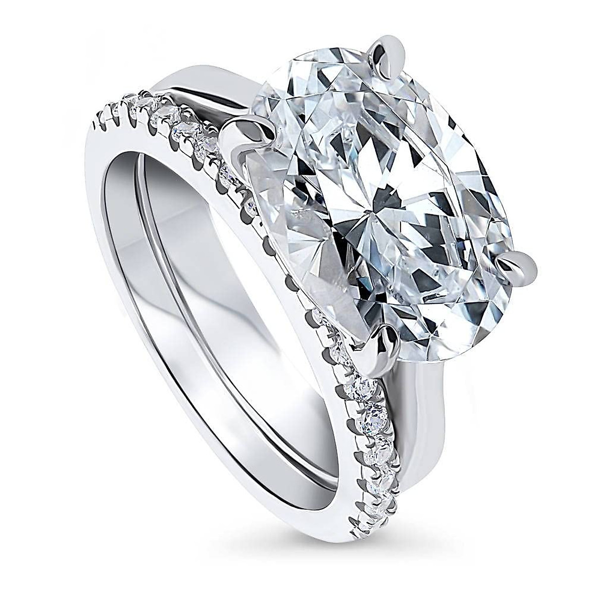 BERRICLE Sterling Silver East-West Wedding Engagement Rings Cubic Zirconia CZ Solitaire Ring Set for Women, Rhodium Plated Size 7