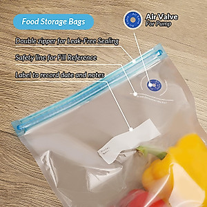 Sous Vide Bags 27Pcs, BPA Free Reusable, Double-Layered Food Storage (8.5 x 8.5 in) for Cooking, Food Storage, and Microwave Heating. Includes 20 Vacuum Zipper Bags, 2 Seal Clips, and 5 Air Valves.