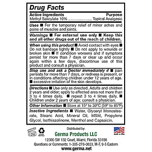 Germa Liniment Udder Plus. Natural Topical Analgesic Ointment. Relief for Pain and Aches in Joints and Back. With Chile Extract. 6 oz