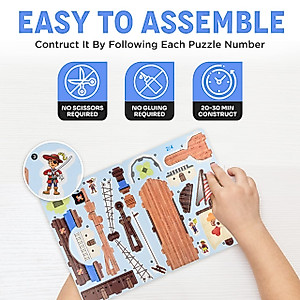 Toysical 3D Puzzle Set Q Pirate Ship DIY Sailing Boat Model Kits & Toys for Kids Gifts for Birthday, Christmas & New Year Building Hobbies, Crafts & Projects, 3D Puzzles for Kids Ages 8-10