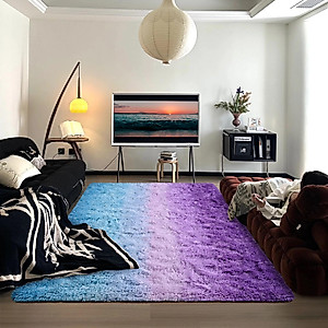 DweIke Shag Area Rug, 5x8 Ft Purple Blue Indoor Ultra Soft Plush Carpets for Living Room and Bedroom, Non-Slip, Plush High Pile Fuzzy Rugs for Girls Kids Room Home Decor