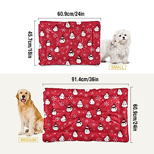 Coikll Christmas Cute Snowmen Pet Bed Pad Soft Dog Bed Mat with Anti-Slip Bottom, Machine Washable Crate Pad Mattress for Dog Sleeping- 36 * 24inches