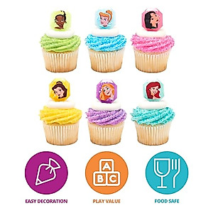 DecoPac Disney Princess Gemstone Rings, Cupcake Decorations Featuring Mulan, Cinderella, Tiana, Belle, Rapunzel and Ariel, Multicolored 3D Food Safe Cake Toppers – 24 Pack