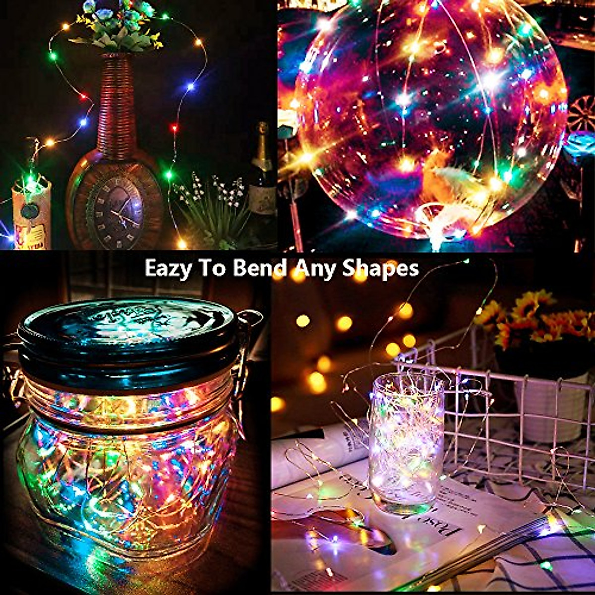 buways Fairy Lights,2-Pack Battery Operated Waterproof Multicolor 50 LED Fairy String Lights,16.4ft Silver Wire Light with Remote Control for Christmas Parties,Garden and Home Decoration