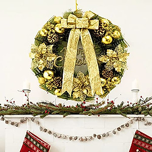 Wired Ribbon Christmas Ribbon Wired Edge 2”x 60 ft(2 Rolls x 30ft) Glitter Ribbon for Gift Wrapping Christmas Tree Ribbon Valentine‘s Day Party Decor Wreath Bows Crafting Supplies(Gold, Pink)