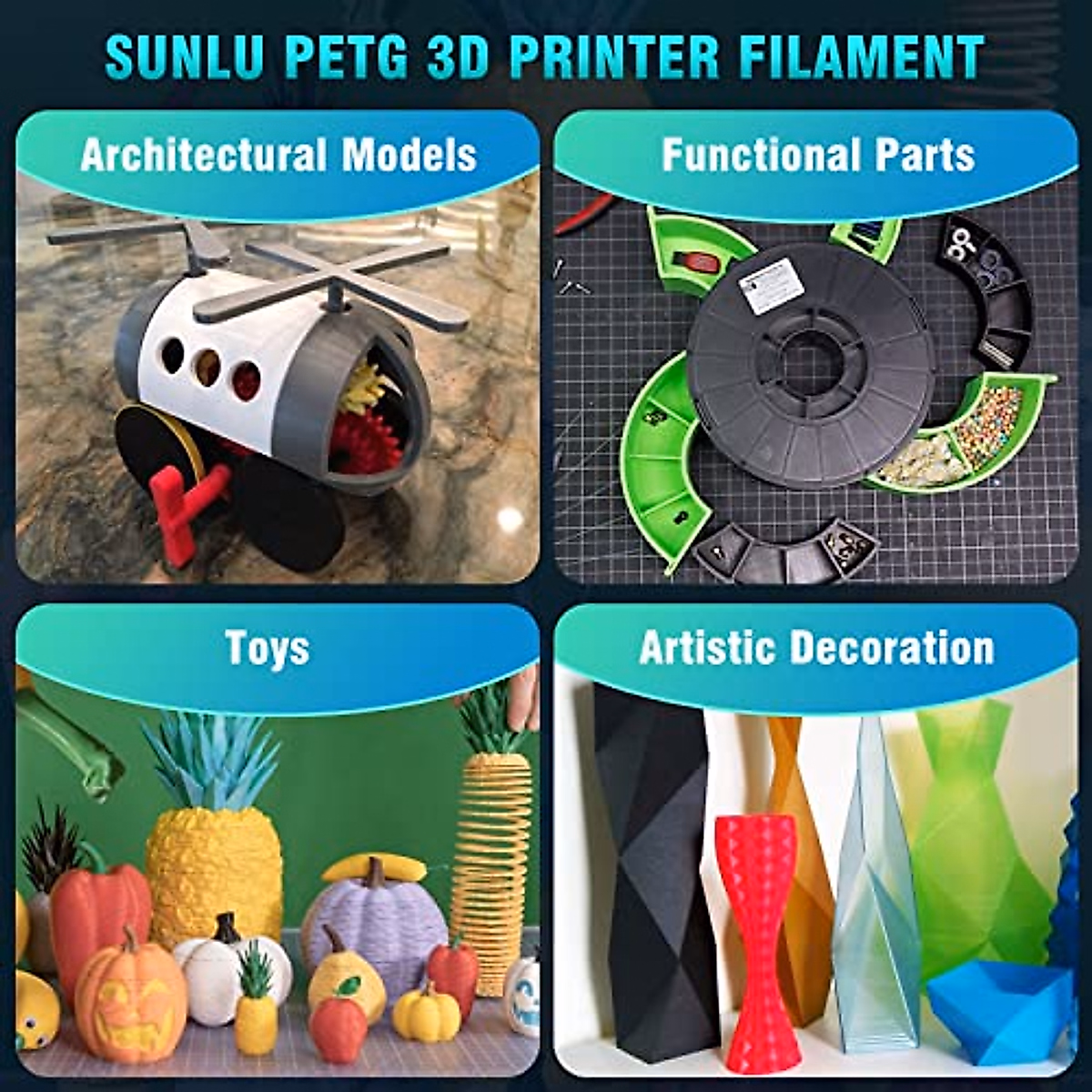 SUNLU 3D Printer Filament, Toughness PETG Filaments for 3D Printing, Neatly Wound Filament, High Strength, Better Flow of SUNLU No Clogging Premium PETG Filament 1.75 +/- 0.02 mm, 1KG Spool, Black