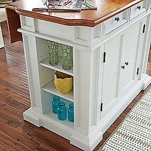 Homestyles Americana Kitchen Island with Wood Top and Drop Leaf Breakfast Bar, Storage with Drawers and Adjustable Shelves, 50 Inch Width, 49.75 inches, White and Oak