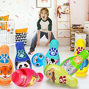 Tsomtto Kids Bowling Set Toddler Toys for 2 3 4 Year Old Boy Girl Birthday Gifts Soft Foam Animal Bowling Pins with Storage Bag Indoor Activities Outdoor Outside Easter Games Age 1-3 2-4 Present