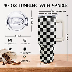 30 Oz Checkered Tumbler with Handle Lid and Straw, Checkered Tumbler Water Bottle Travel Coffee Cup Mug,Checkered Gifts for Women Men