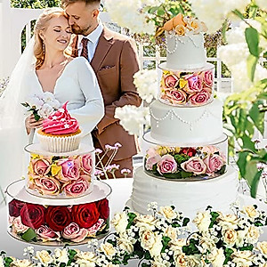 TIRYIUOU Acrylic Fillable Cake Stand 2Pcs Round Cake Riser Tier Clear Decorative Centerpiece Cake Display Boxes for Wedding Party Birthday (One 10" Dx 4" H, One 6" Dx 4" H )