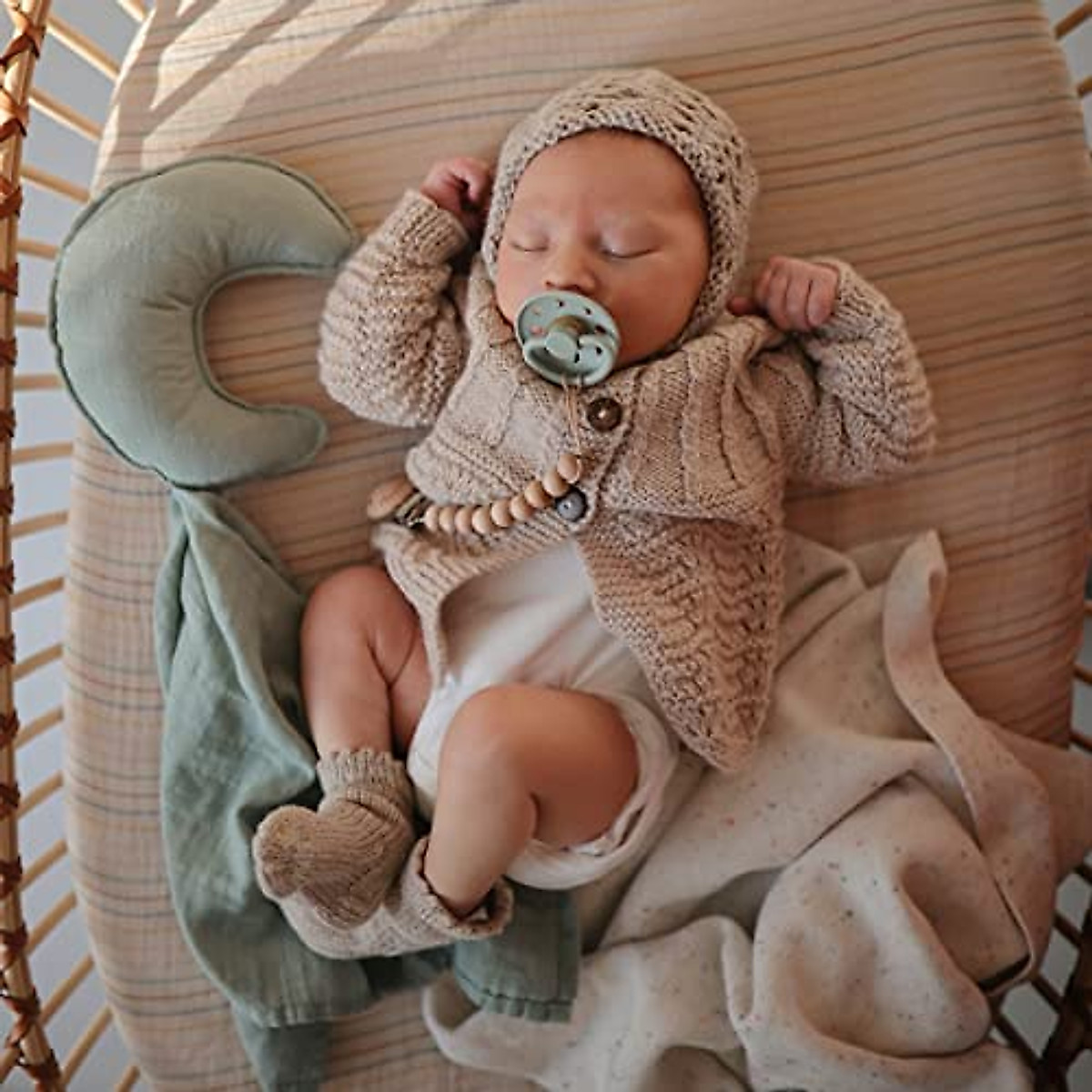 FRIGG Moon Natural Rubber Baby Pacifier | Made in Denmark | BPA-Free (Sage/Portobello, 6-18 Months) 2-Pack