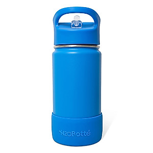 H2OBotté Kids Water Bottle for School - 14oz (Straw Lid), Reusable Leak-proof Insulated Stainless Steel Reusable water bottle for Girls, Boys (Sapphire Blue)