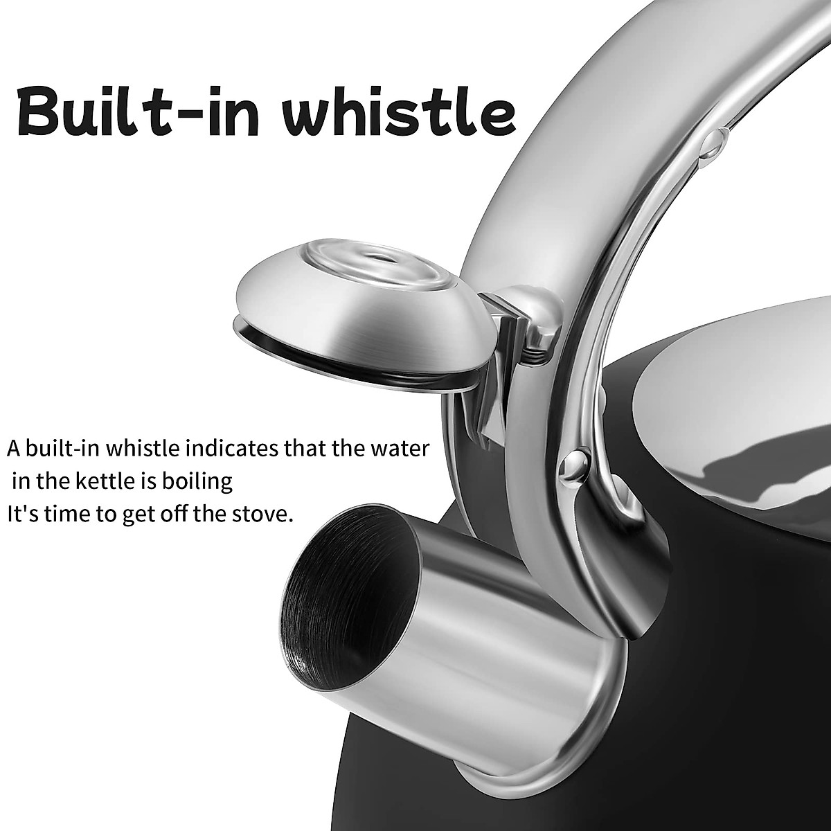 RETTBERG Tea Kettle for Stovetop Whistling Tea Kettles Retro Black Stainless Steel Teapots, 2.64 Quart (Black 1)