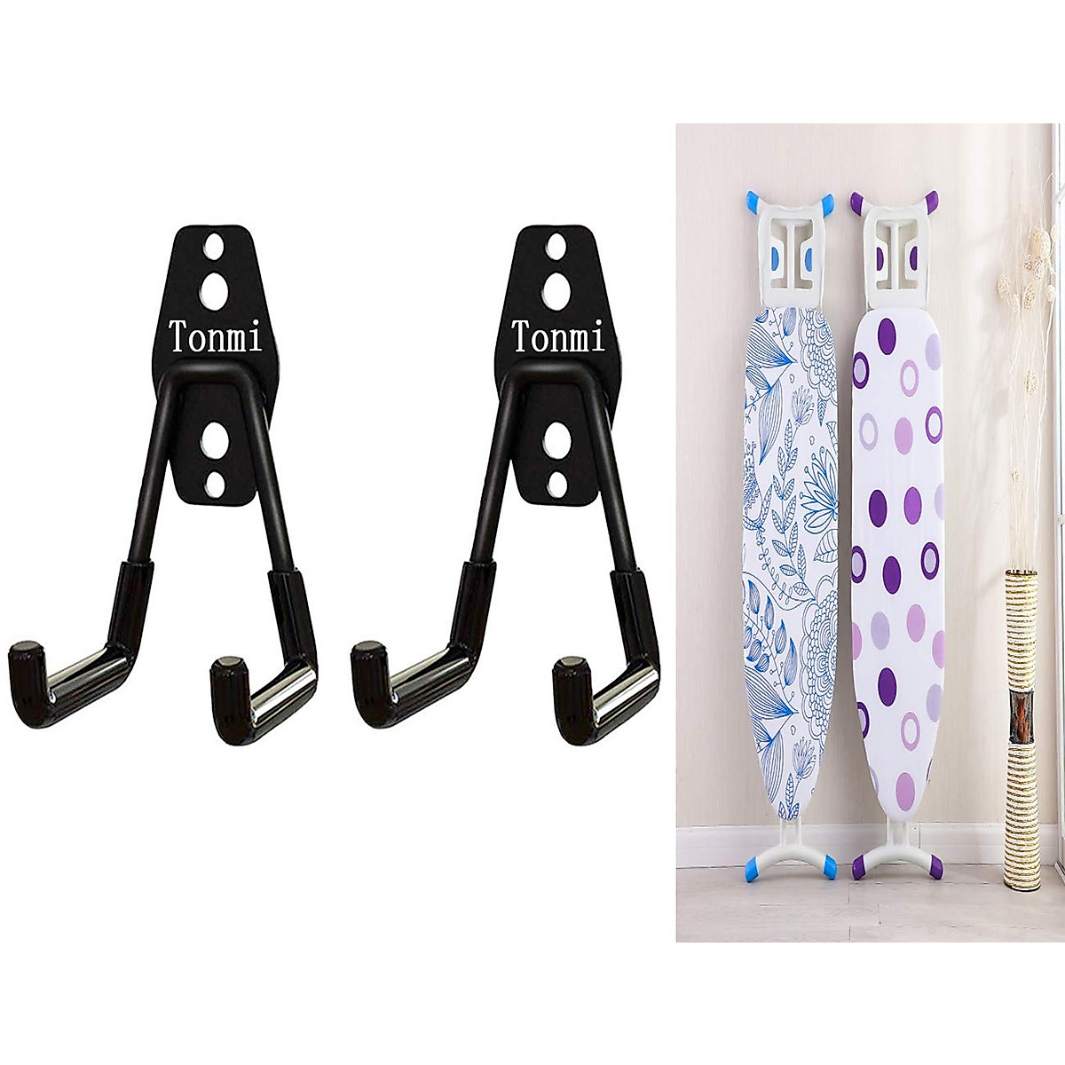 2Pcs Ironing Board Hook Wall Mount, Wall Mount Ironing Board Holder, Ironing Board Hanger Wall Mount, Ironing Board Wall Mount, for Laundry Rooms, Utility Rooms, Closetssaving, No Ironing Board