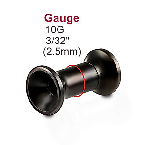 bodyjewellery 10G 10 Gauge Black PVD Coated Steel Double Flare Internally Threaded Tunnel Plug AFCG Ear Stretching Stretcher Piercing 2Pcs