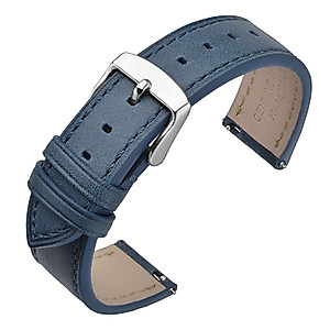 ANNEFIT Watch Band 17mm with Stainless Silver Buckle - Classic Oil Wax Leather Quick Release Watch Strap (Blue)