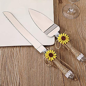 Barelove Professional Wedding Cake Knife & Server Set, Stainless Steel Rustic Cakes Bread Cutter Serving with Sunflower Decor, Ideal for Anniversary Engagement Birthday Party Gift
